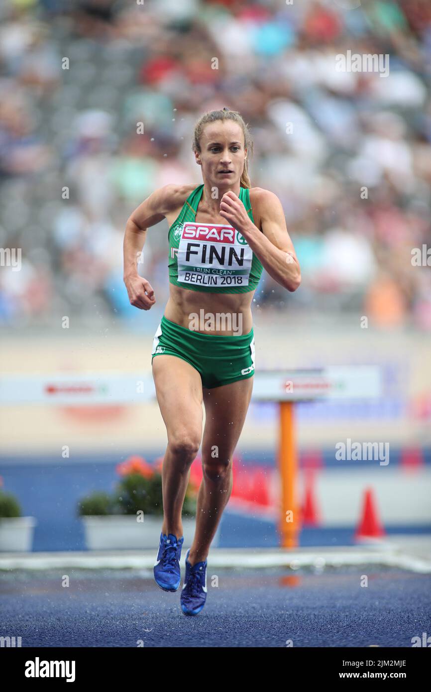 Michelle Finn running in the 3000m hurdles at the European Athletics ...