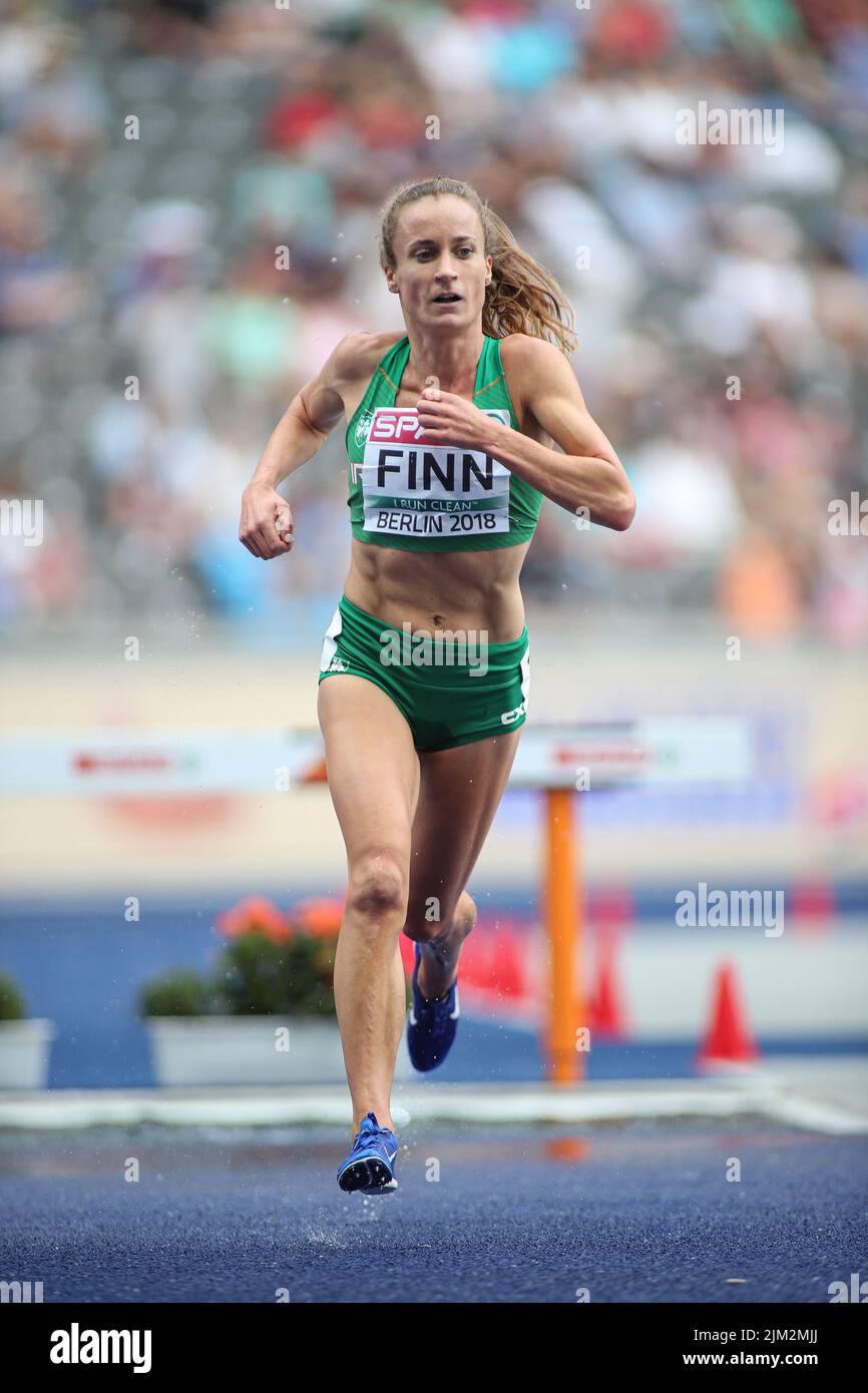 Michelle Finn running in the 3000m hurdles at the European Athletics ...