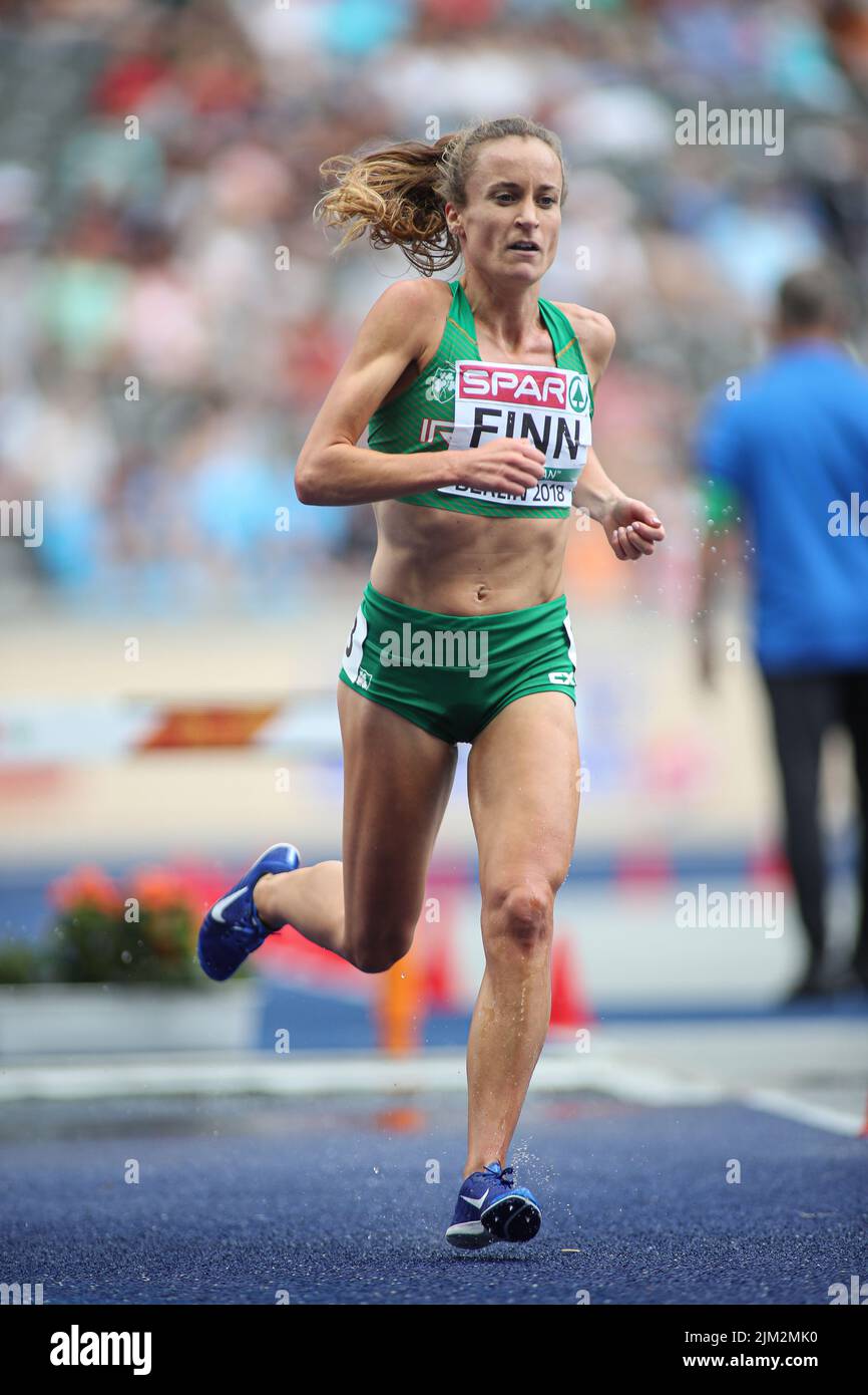 Michelle Finn running in the 3000m hurdles at the European Athletics Championships in Berlin ...