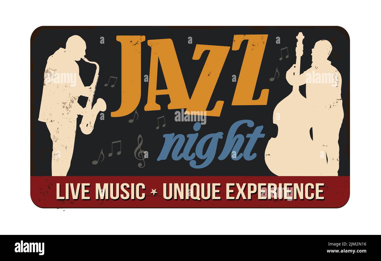 Jazz night vintage rusty metal sign on a white background, vector ...