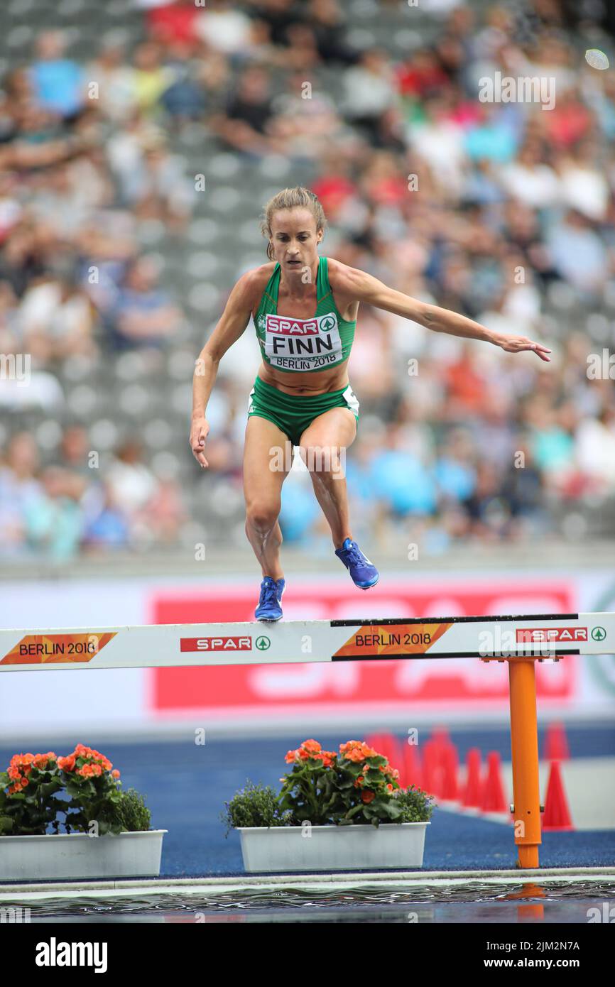 Michelle Finn running in the 3000m hurdles at the European Athletics ...