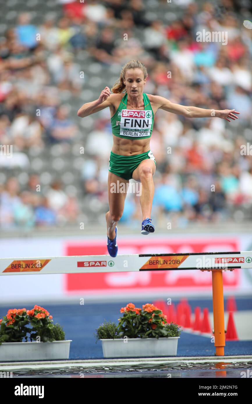 Michelle Finn running in the 3000m hurdles at the European Athletics ...