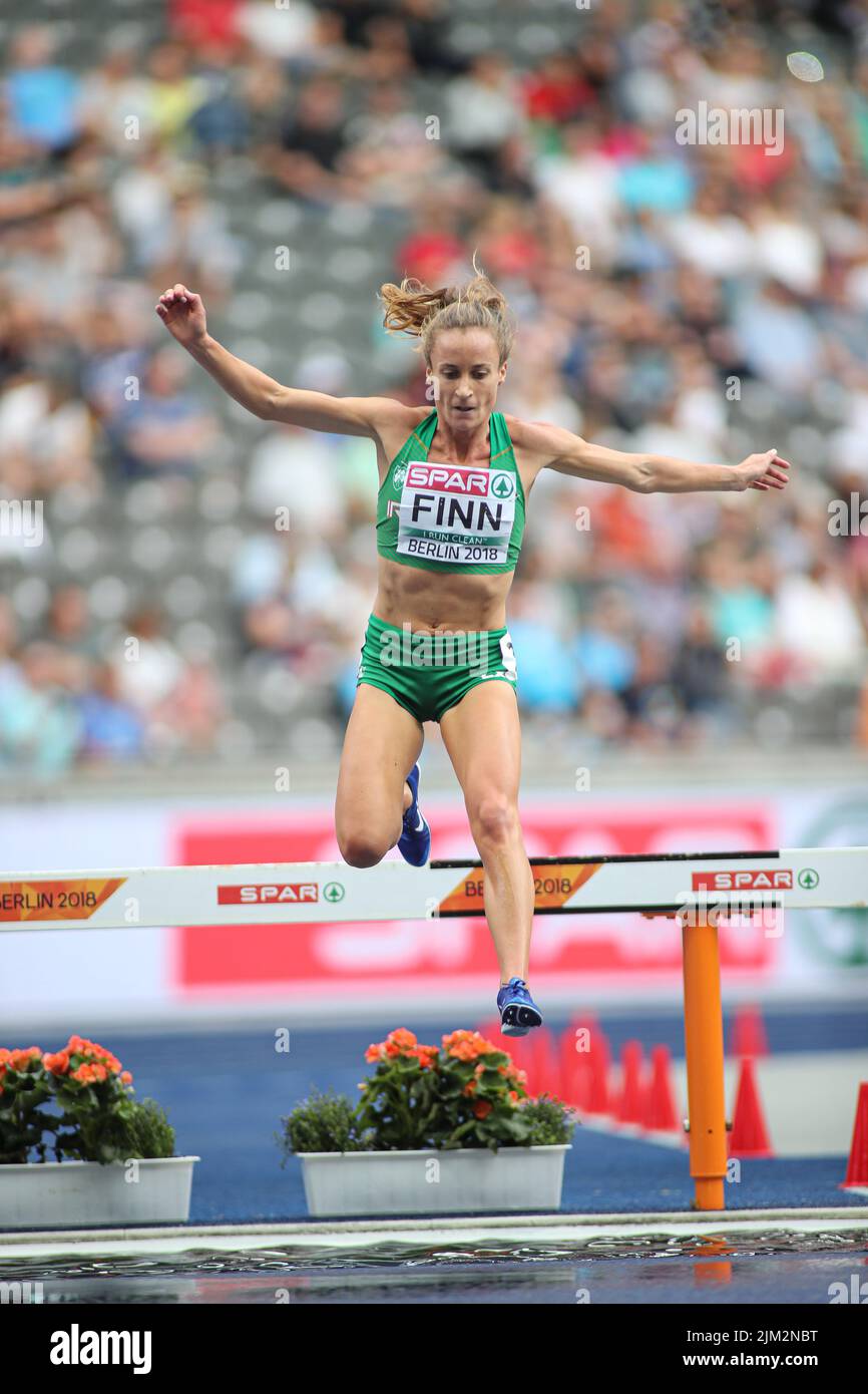 Michelle Finn running in the 3000m hurdles at the European Athletics ...