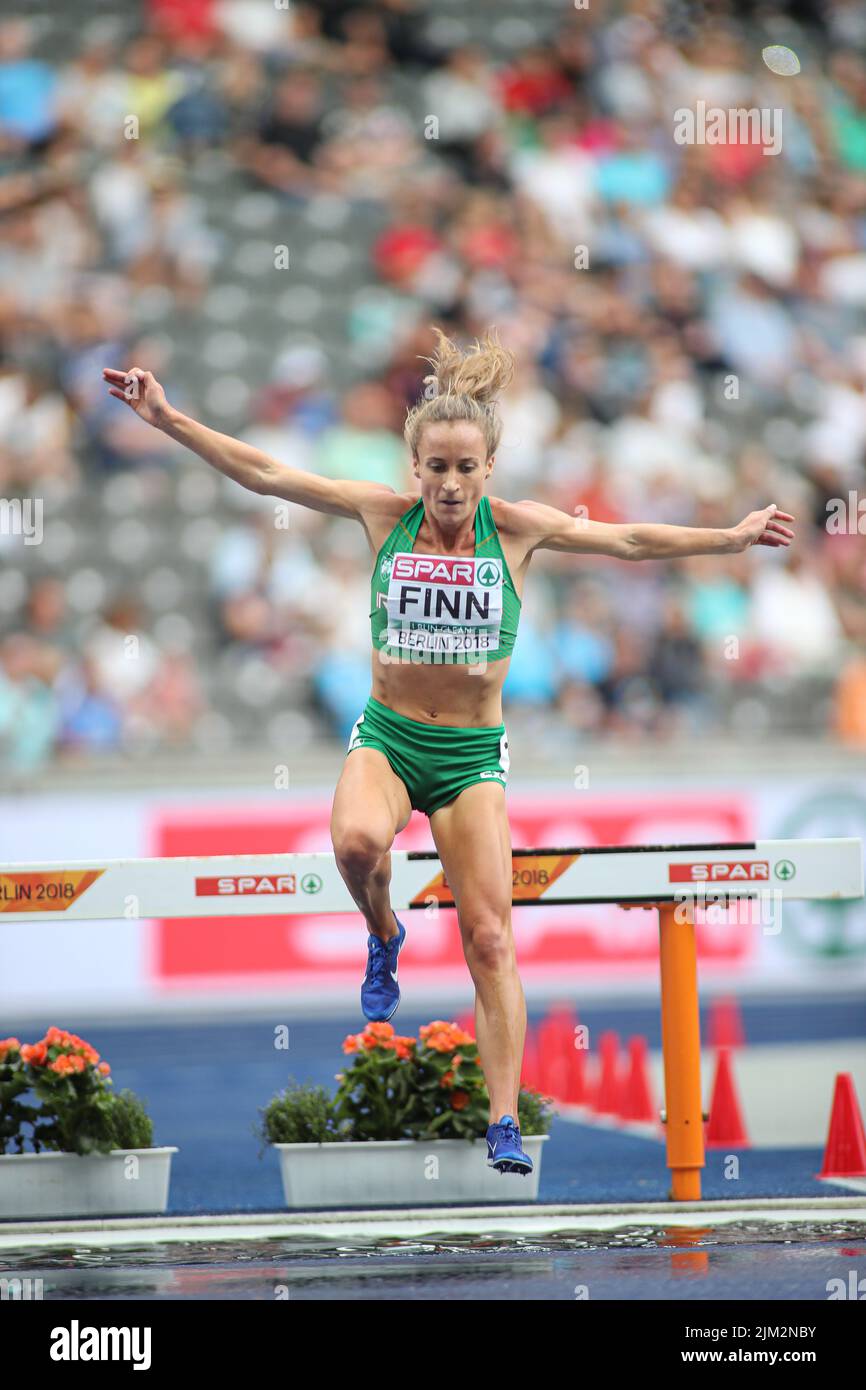 Michelle Finn running in the 3000m hurdles at the European Athletics ...