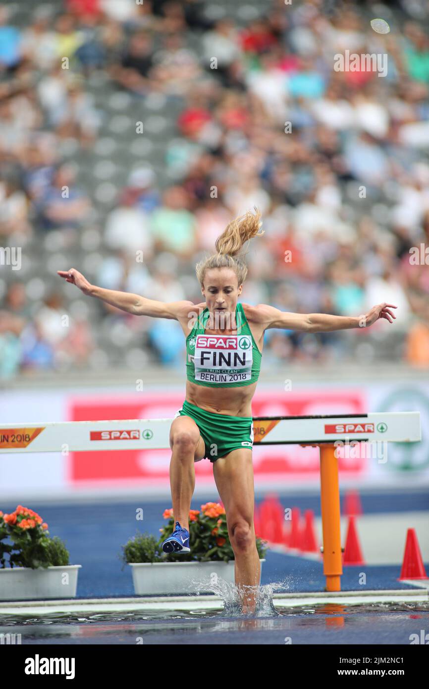 Michelle Finn running in the 3000m hurdles at the European Athletics ...