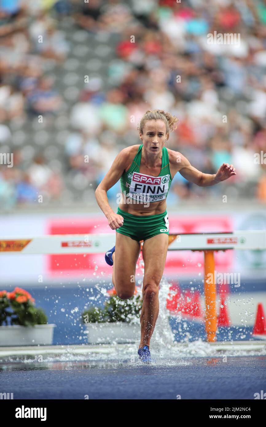 Michelle Finn running in the 3000m hurdles at the European Athletics ...