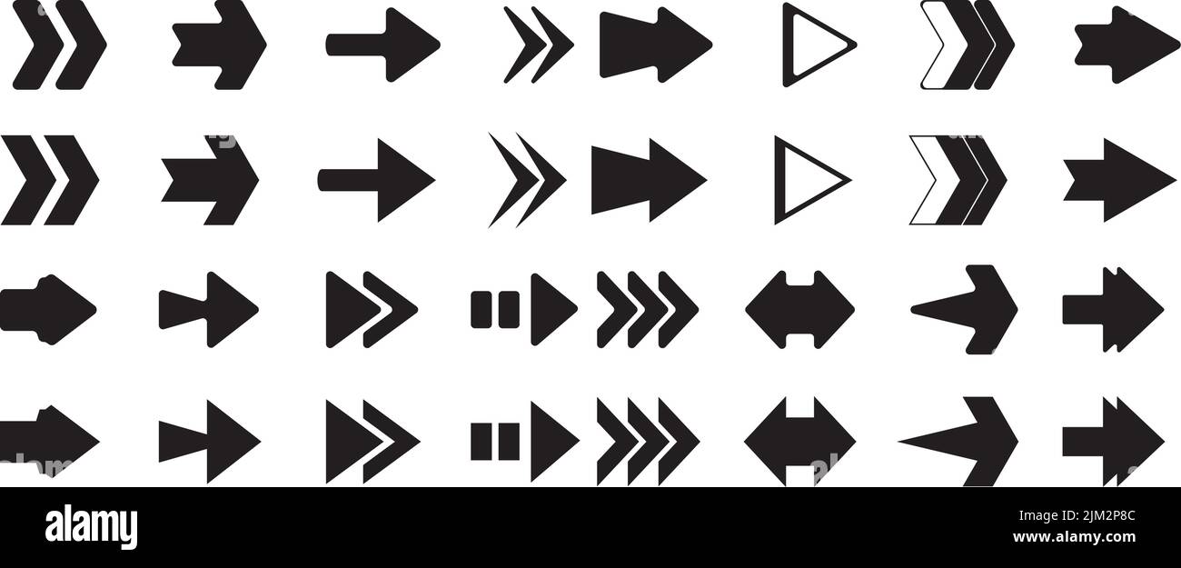 A digital illustration of a pack of different various arrows and icons ...