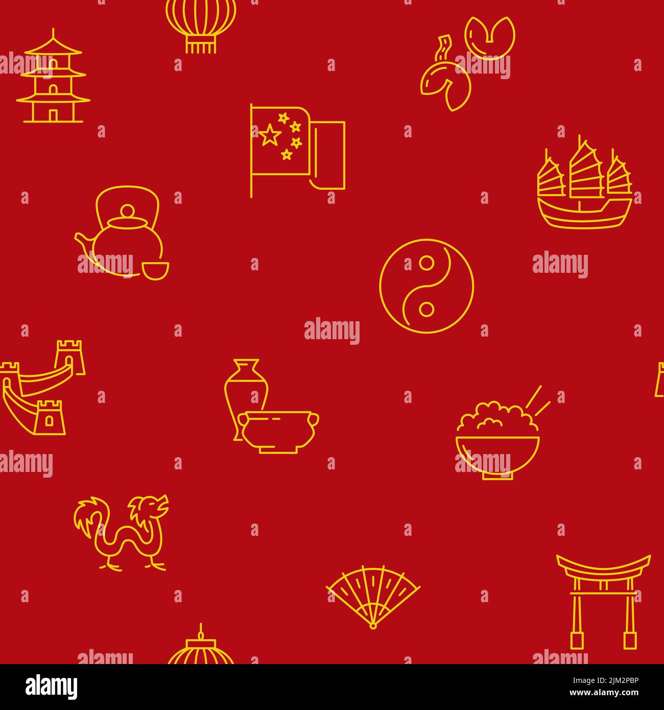 Red China seamless pattern in line style. Chinese culture traditional ...