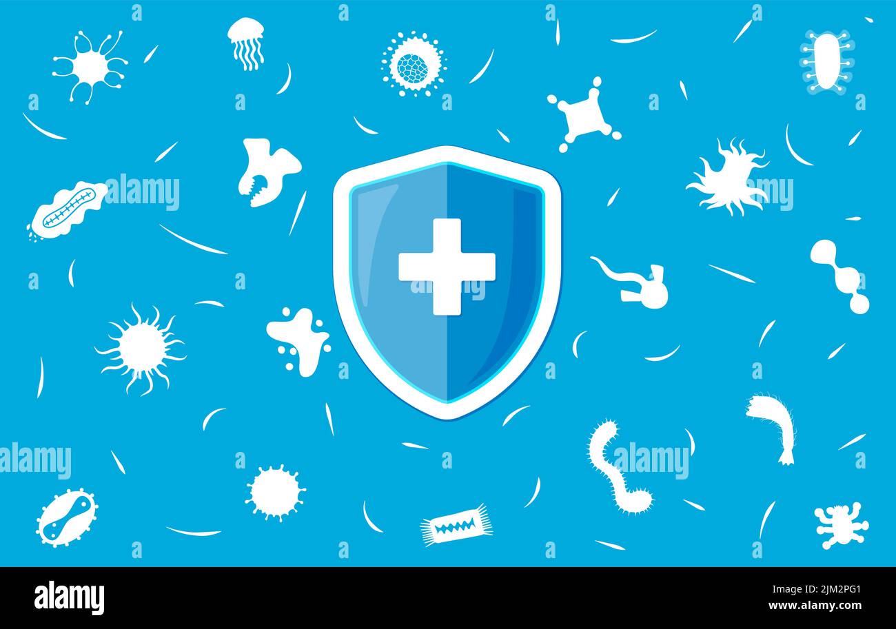 Hygienic shield with white cross protecting from virus. Germs and ...