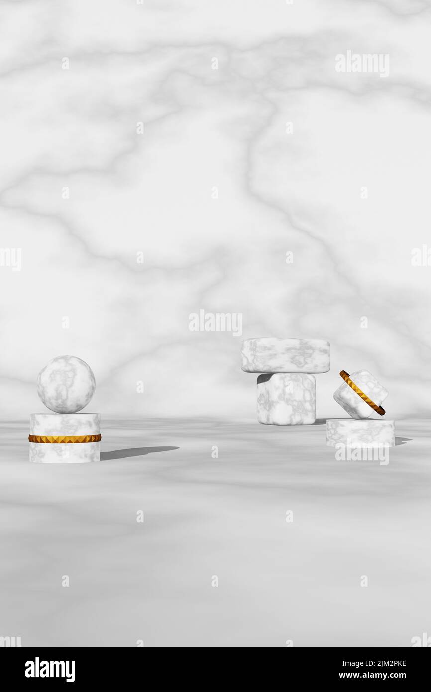 Empty marble stones platform podium with golden ring harsh shadow 3D ...
