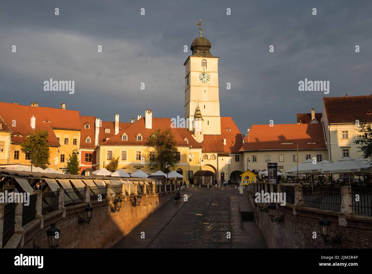 Romania, Transylvania, Sibiu, Sfatului Tower, Mica Square Stock Photo ...