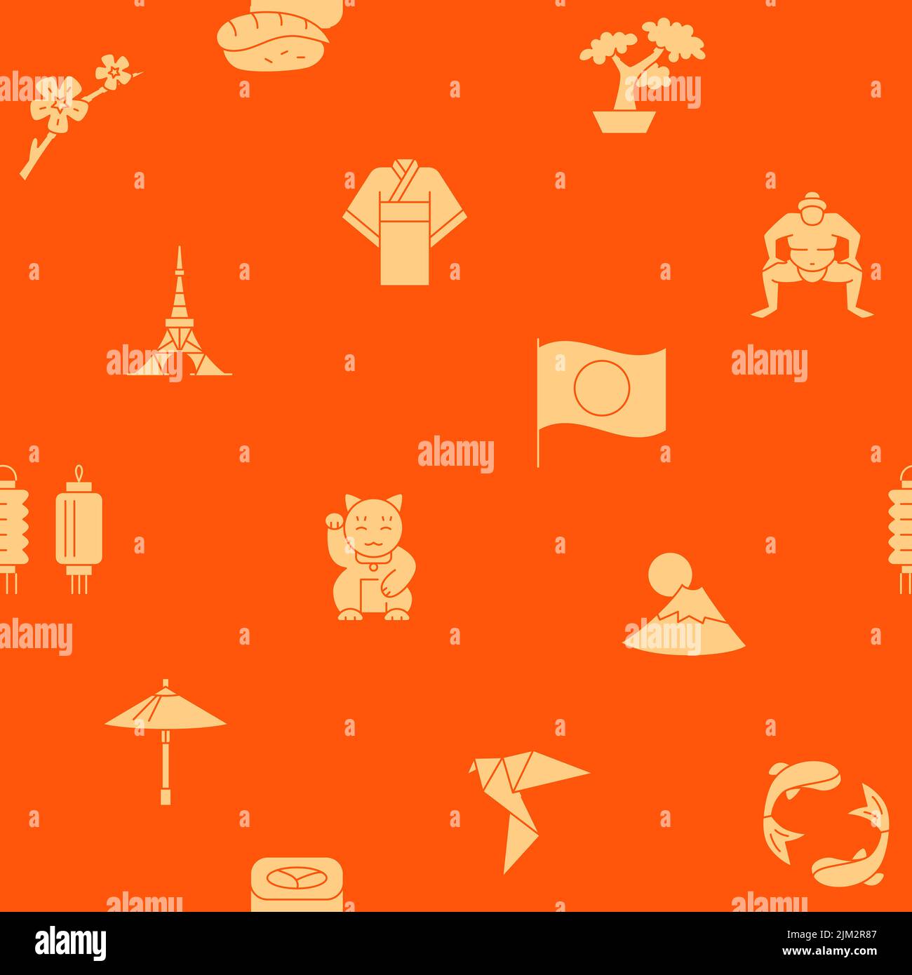 Red Japan seamless pattern in flat style. Japanese culture traditional ...