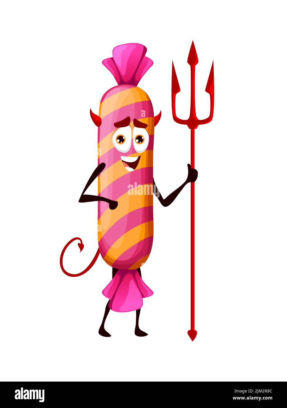 Cartoon Halloween devil candy with trident, vector imp sweets character ...