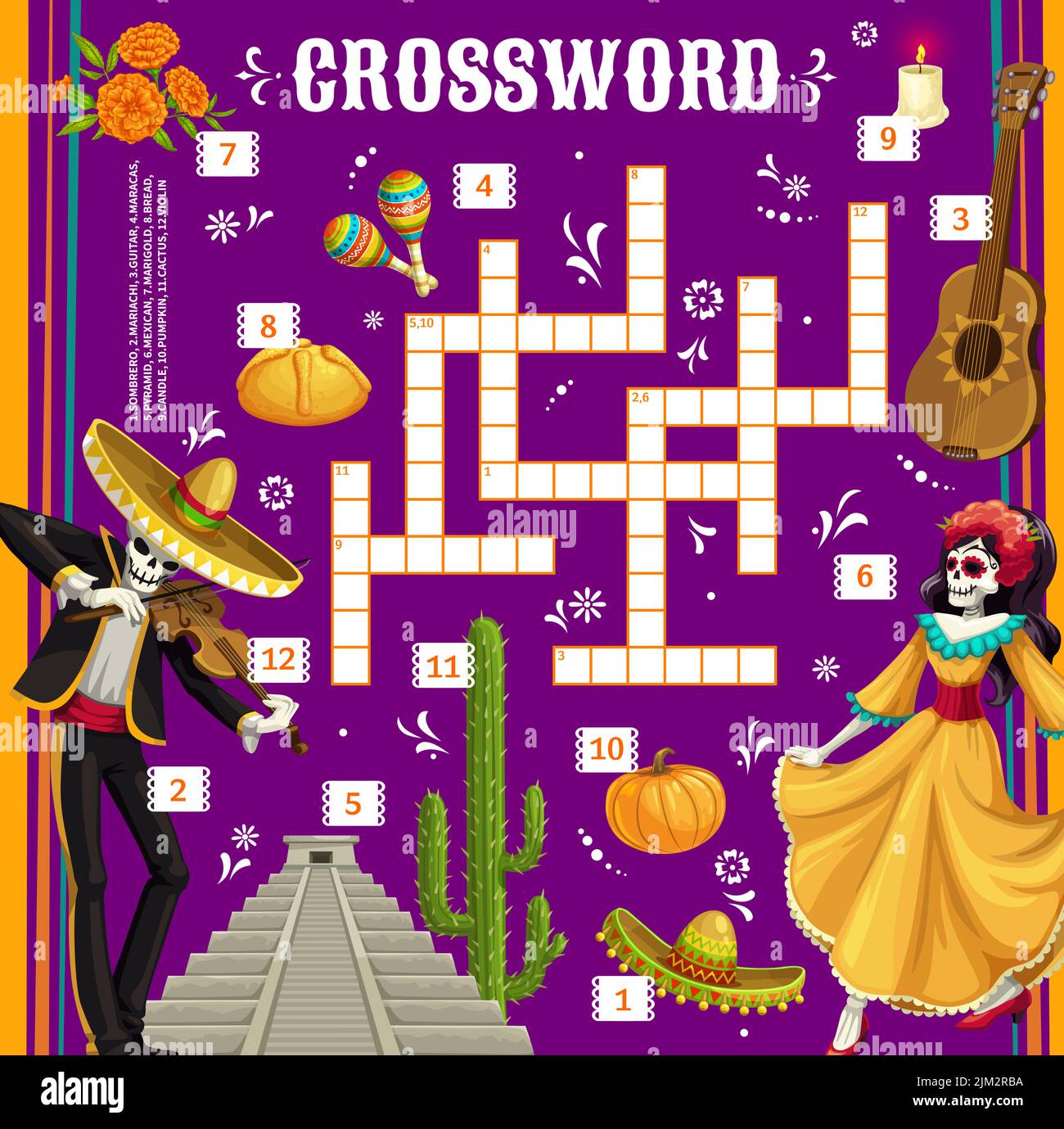 Dia de Los Muertos Day of Dead mexican holiday crossword puzzle ...