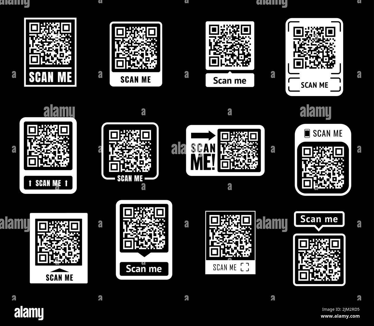 Scan me QR code sticker icons, phone barcode scanner or qrcode for ...