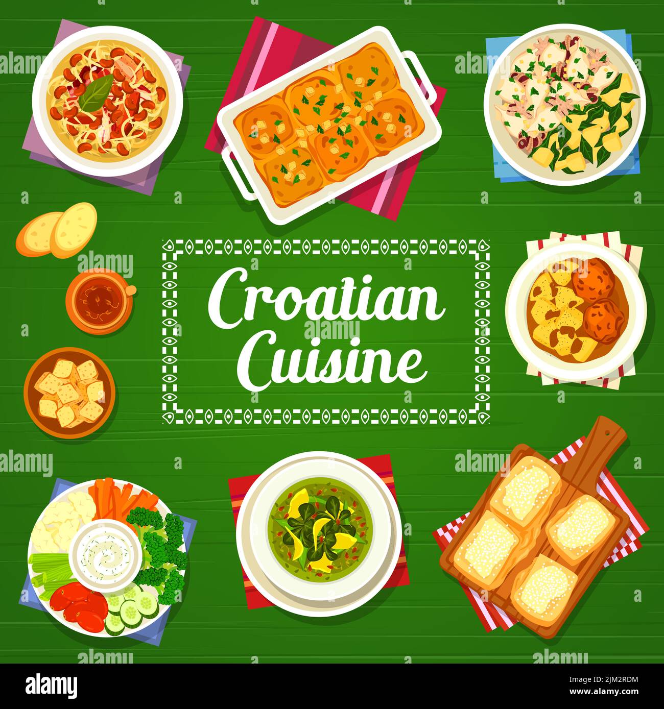 Croatian cuisine menu cover, food dishes and meals, vector restaurant ...