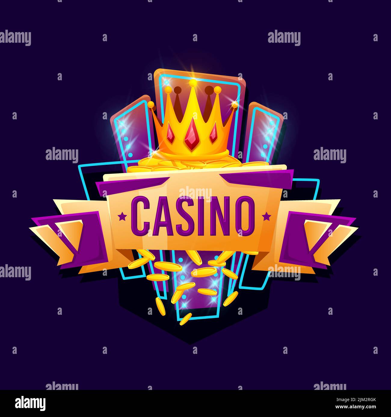 Casino sign, gambling game poker jackpot win in neon light, vector ...