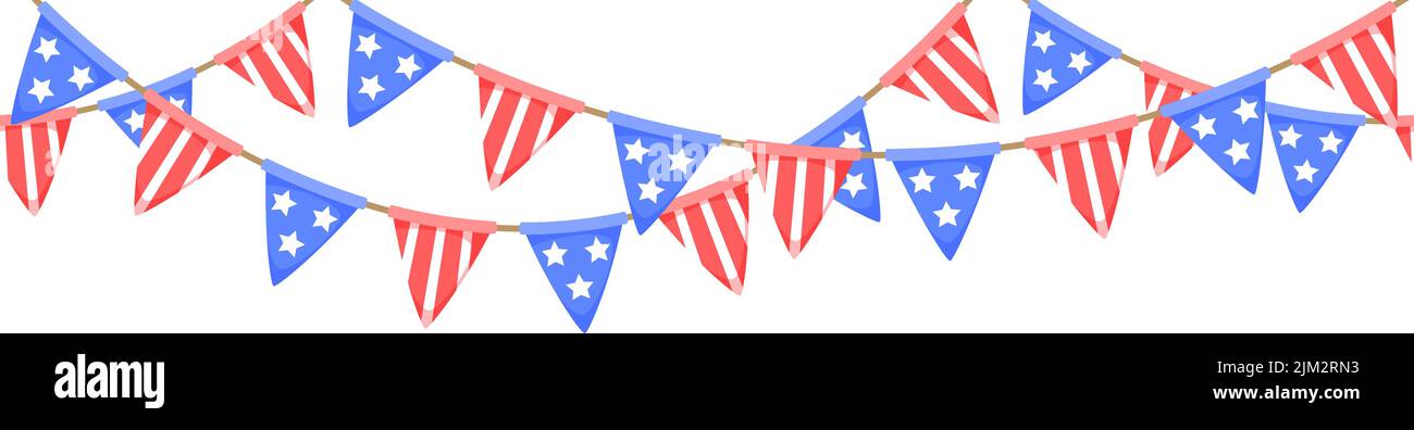 USA flag garland. US patriotic pennants repeating chain. American party ...