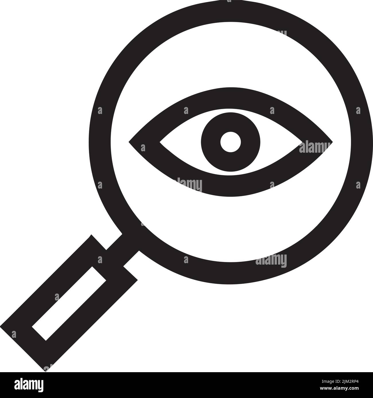 A digital vector illustration of a black magnifying glass icon with an ...