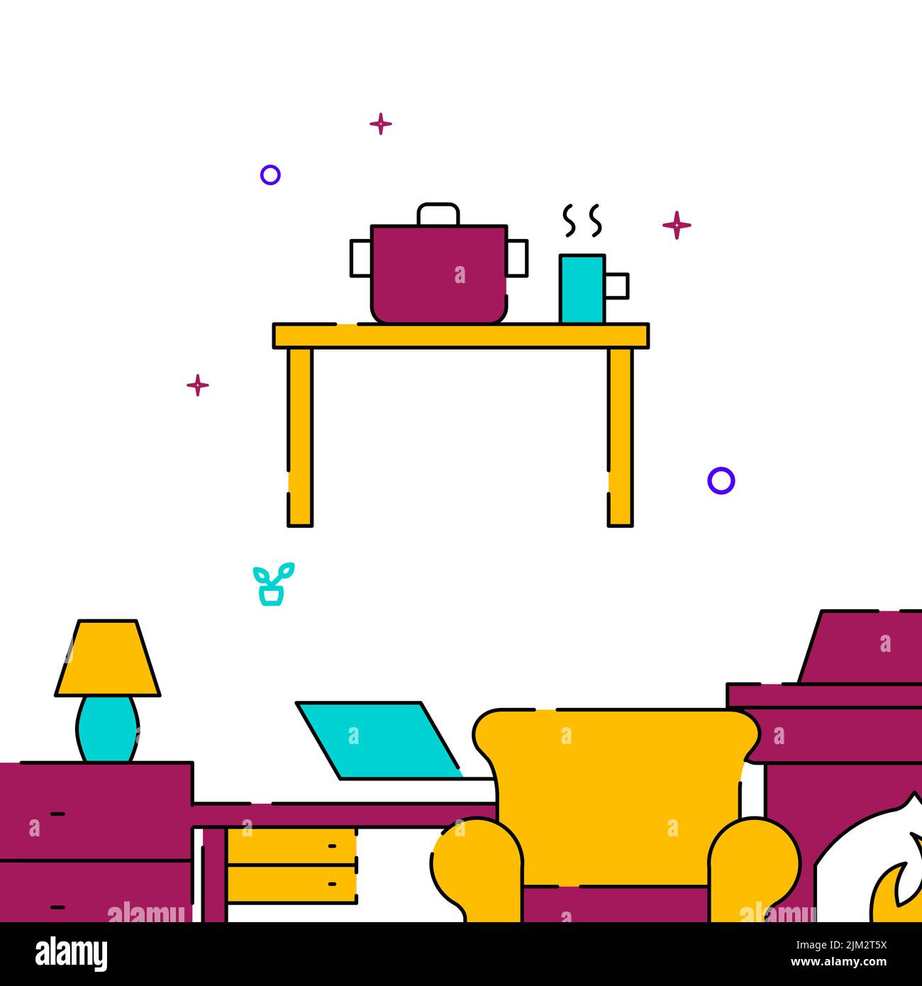 Dinner table filled line vector icon, simple illustration, related ...