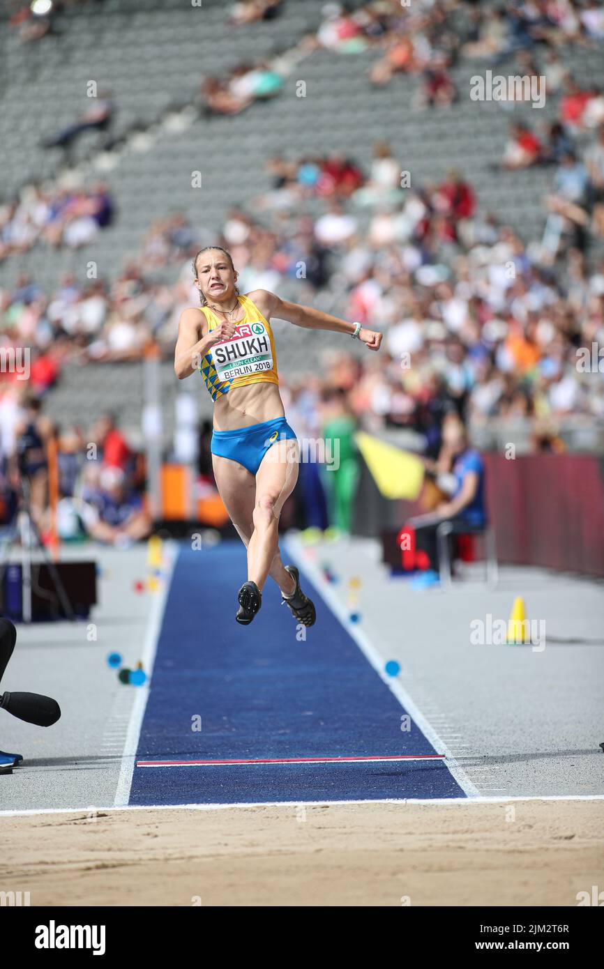 Alina Shukh participating in the Heptathlon Long Jump at the European ...