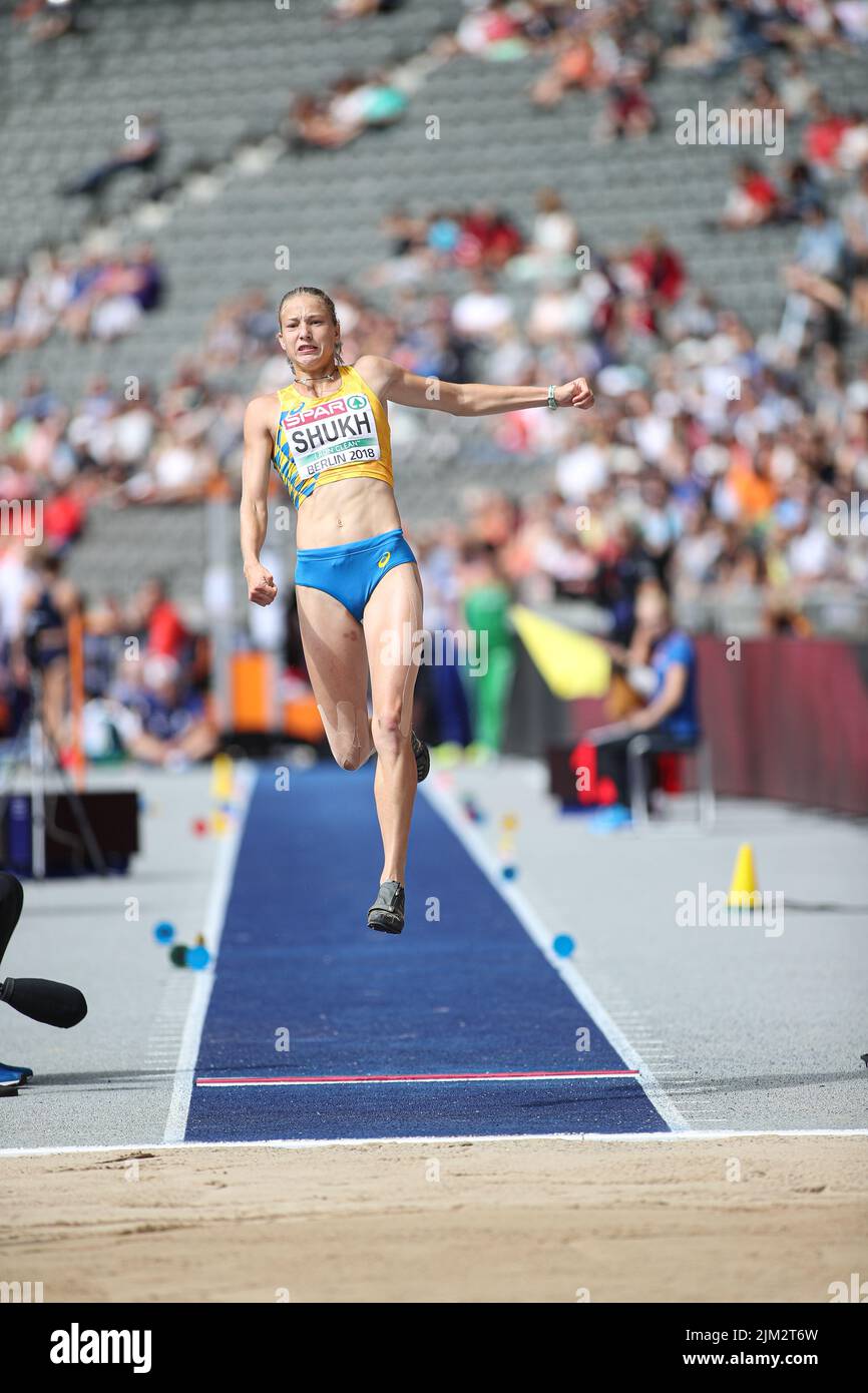 Alina Shukh participating in the Heptathlon Long Jump at the European ...