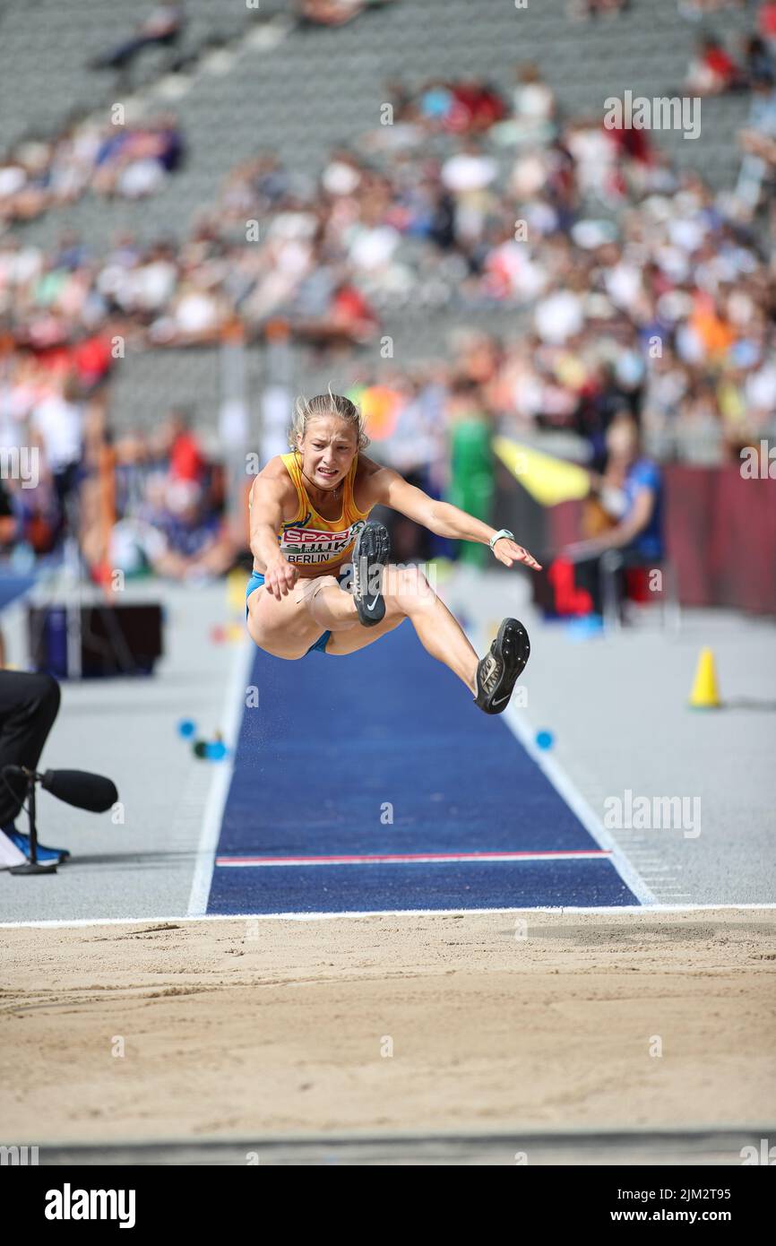 Alina Shukh participating in the Heptathlon Long Jump at the European ...