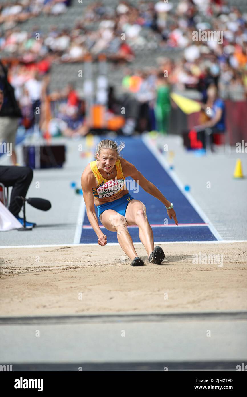 Alina Shukh participating in the Heptathlon Long Jump at the European ...