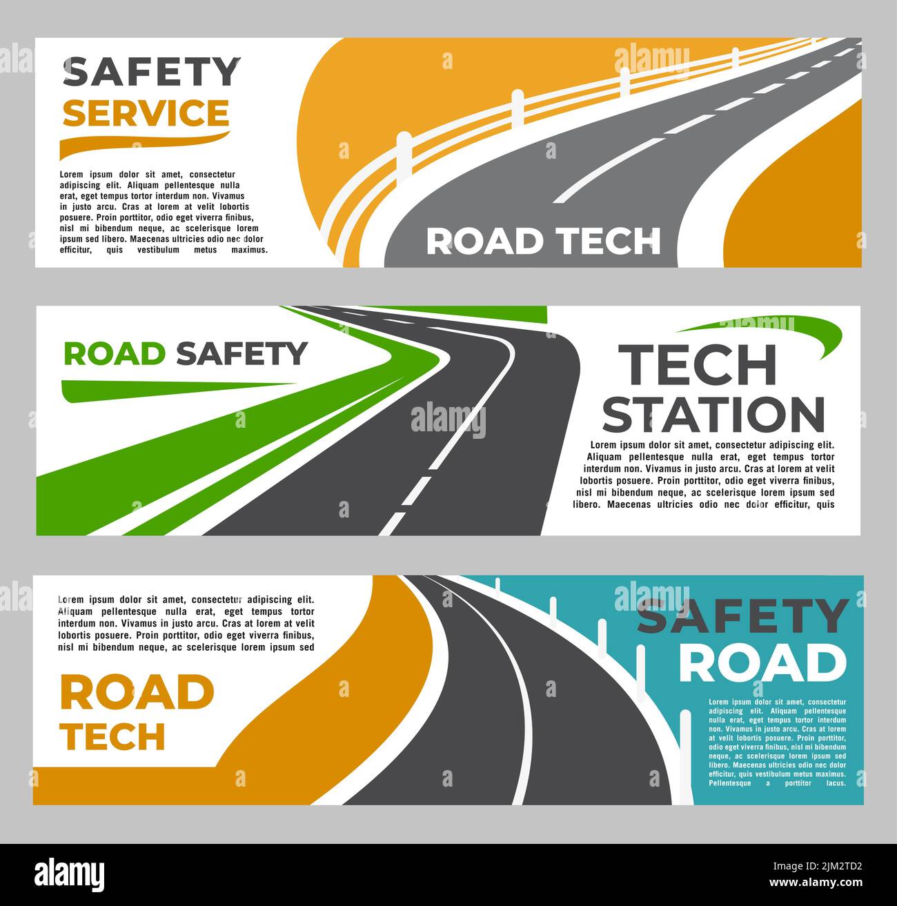 Safety roads industry banners, highway and pathway vector traffic ...