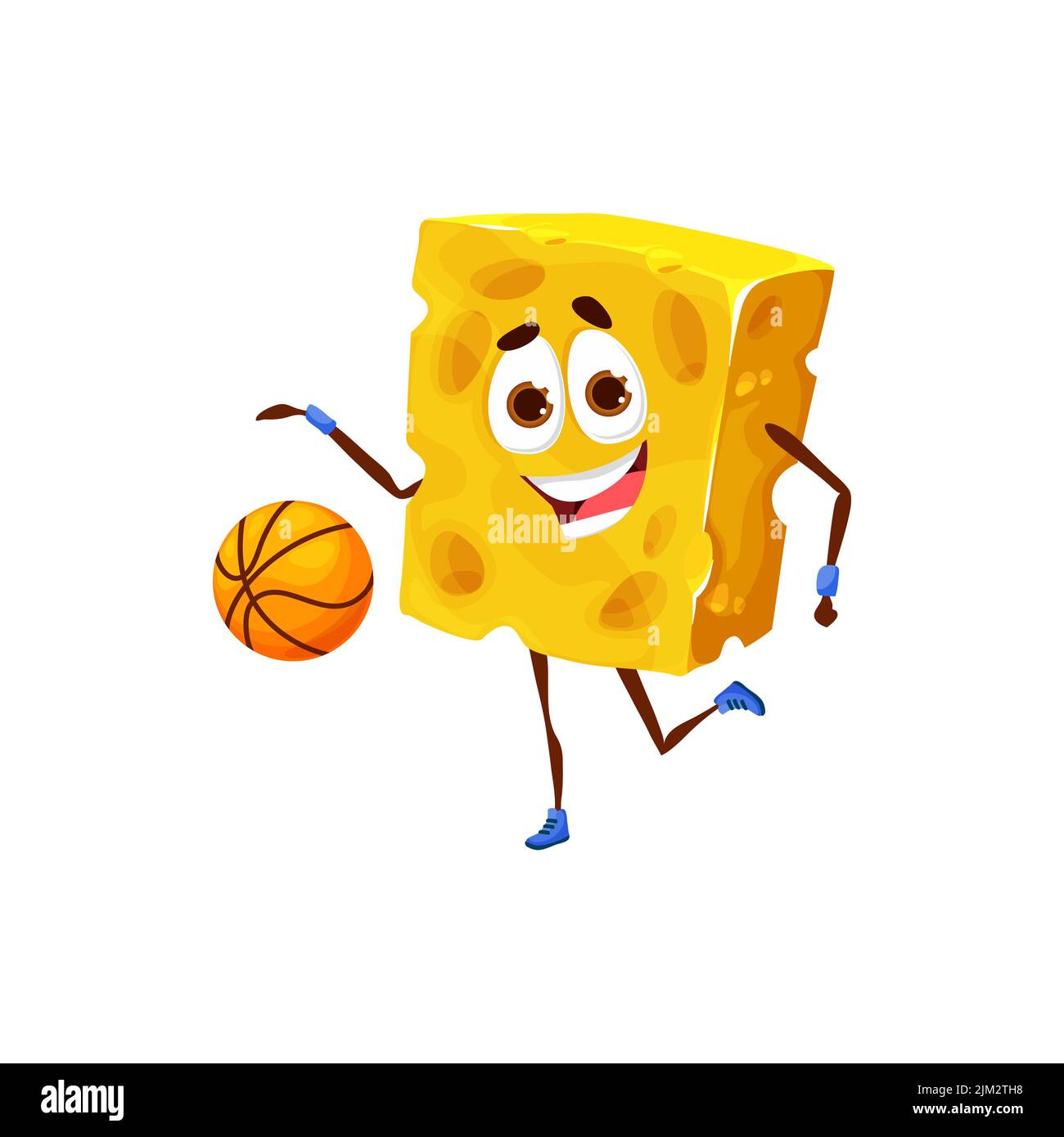 Cartoon piece of cheese personage playing basketball, vector food on ...