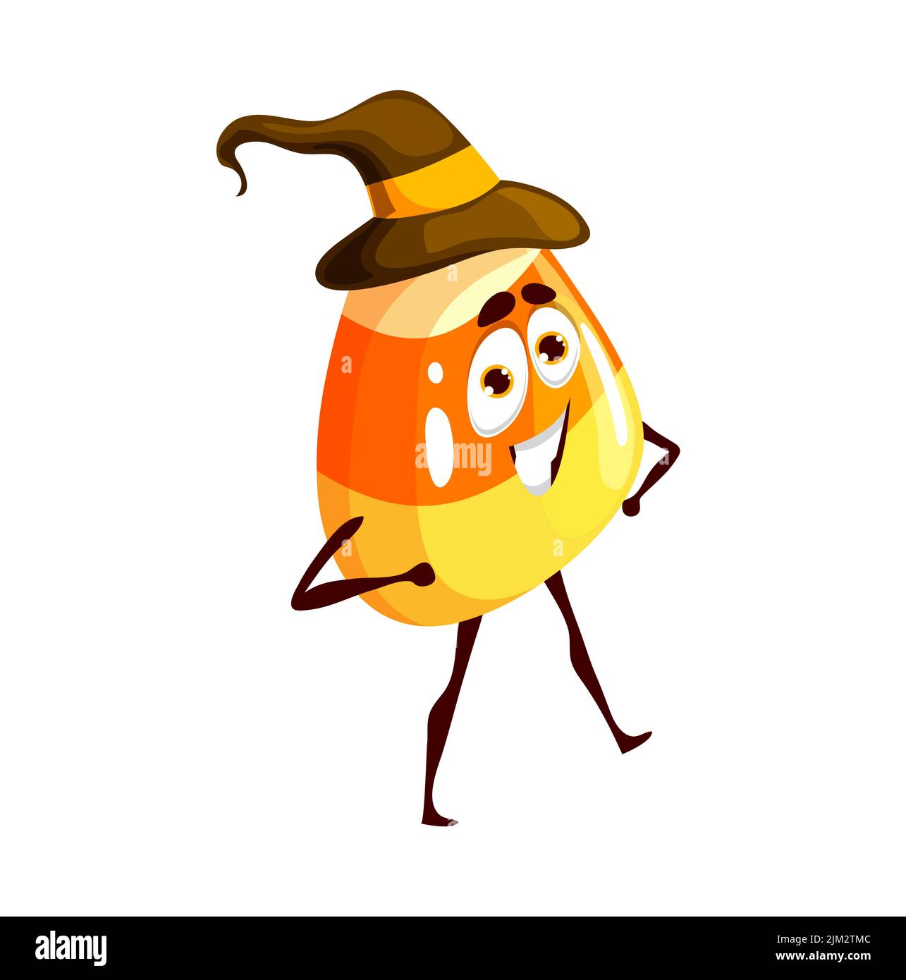 Cartoon Halloween candy corn in witch hat. Vector funny toffee ...