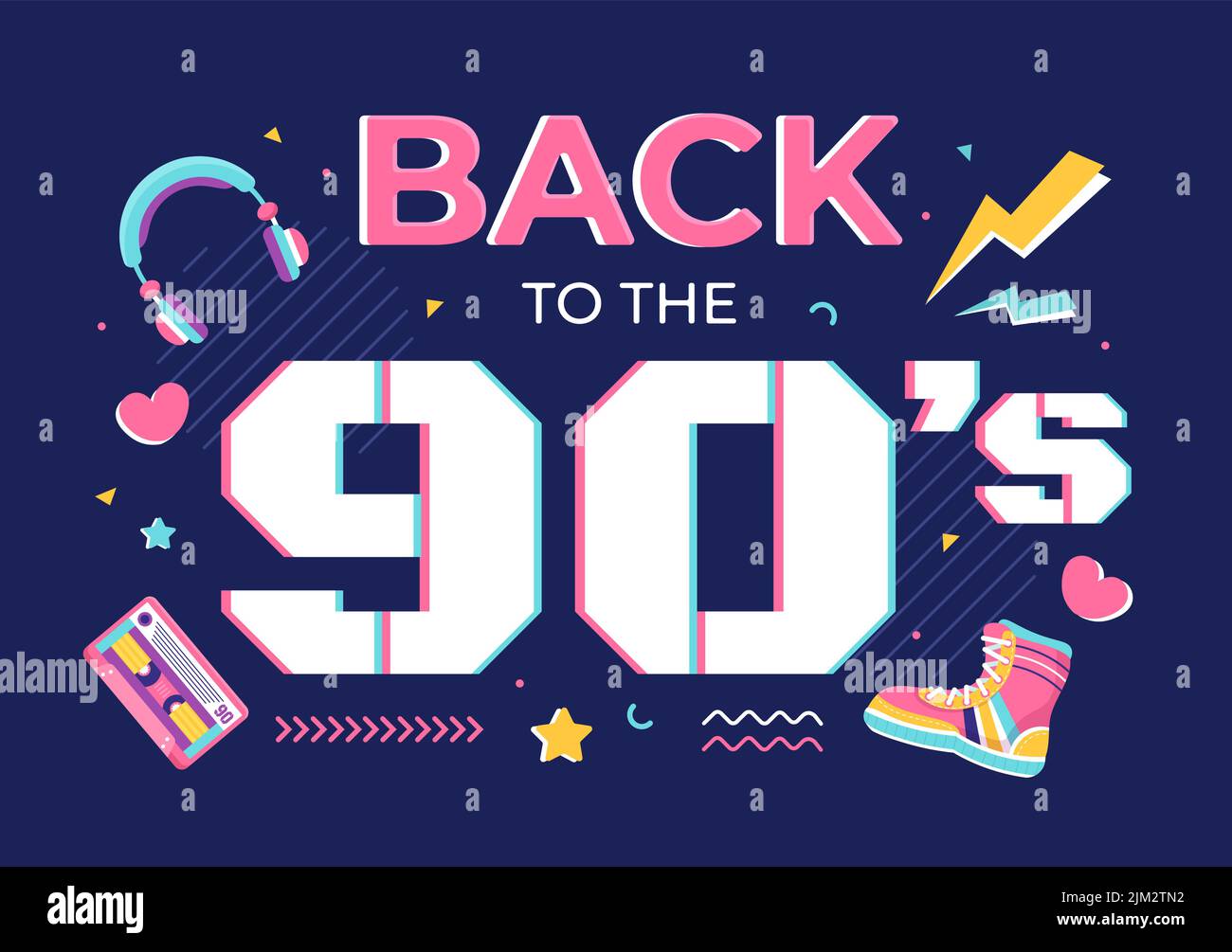 90s Retro Party Cartoon Background Illustration with Nineties Music ...