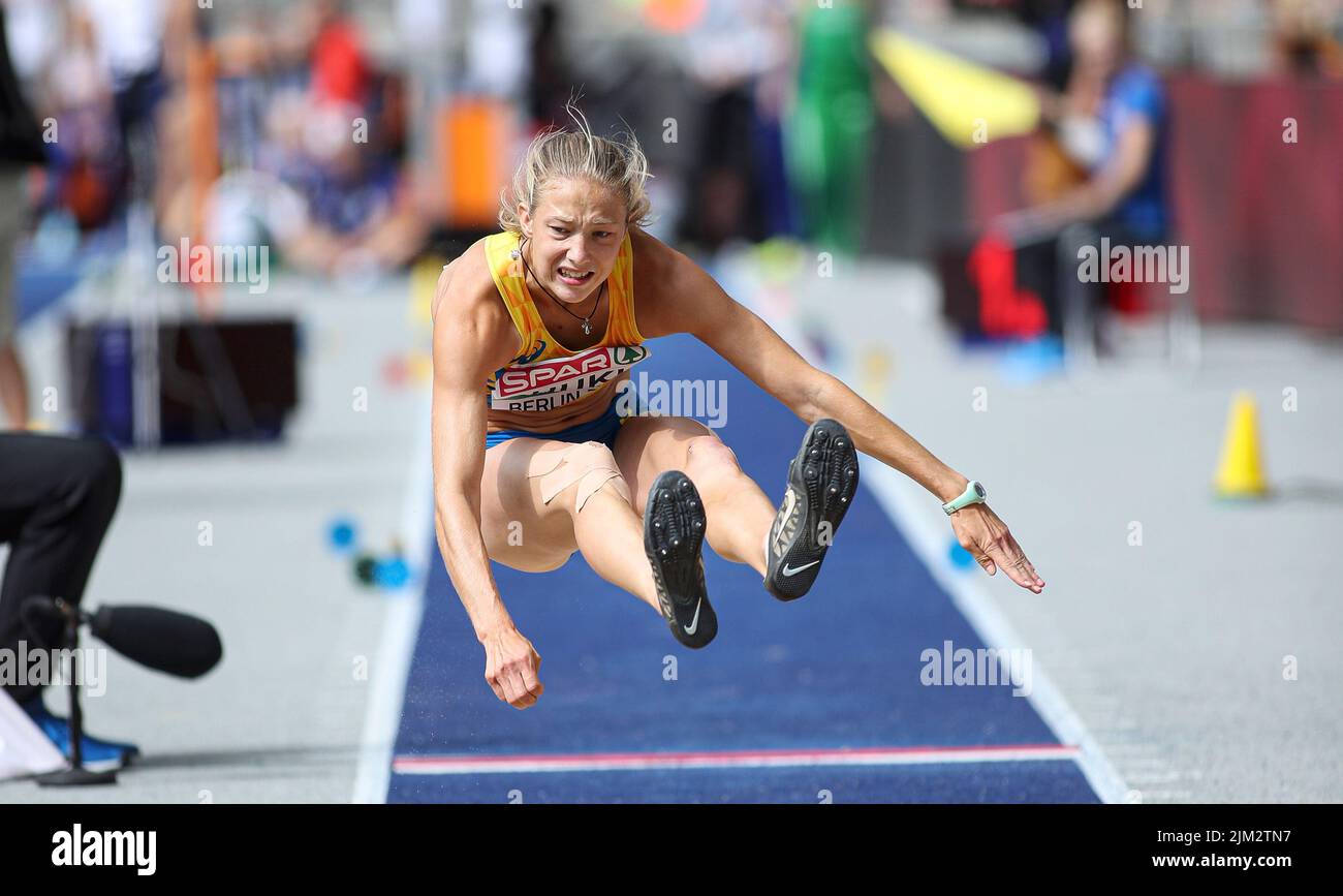 Alina Shukh participating in the Heptathlon Long Jump at the European ...