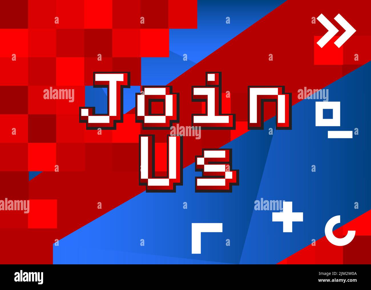 Join Us. Pixelated word with geometric graphic background. Vector ...