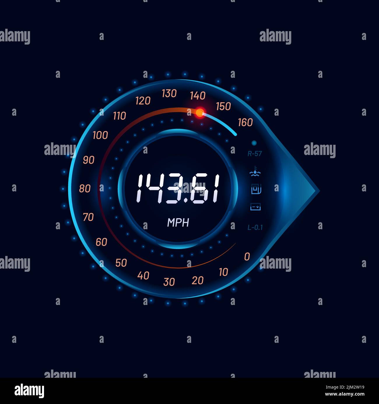 Futuristic car speedometer digital gauge dial. Auto speedometer neon ...