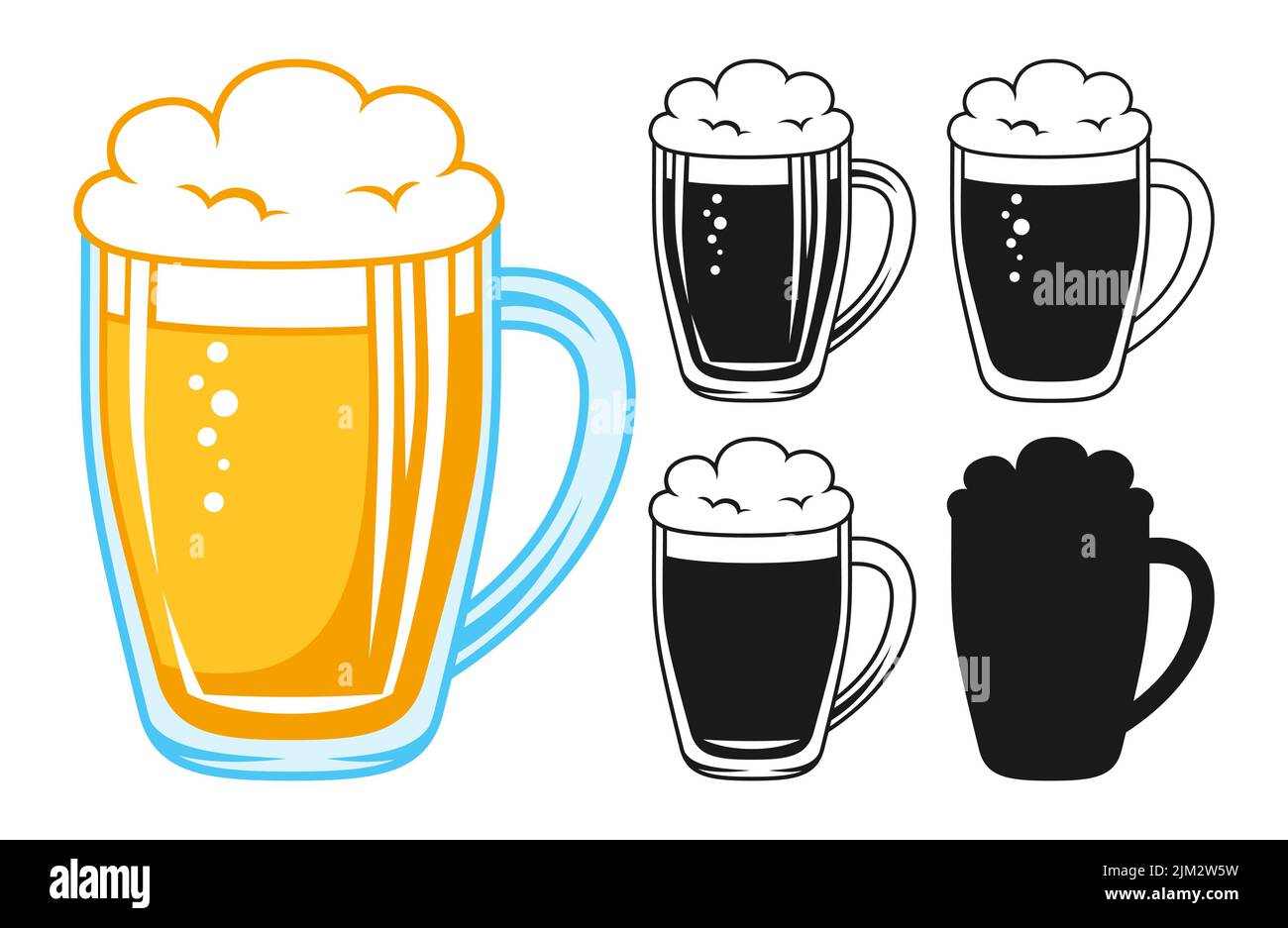 Beer mugs retro sign set. Glass golden light alcohol lager ale. Brewery ...