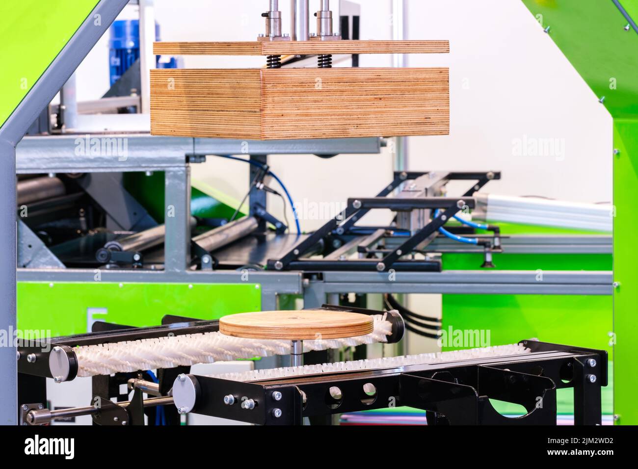 Industrial line for packaging of food products. Packing factory. The ...