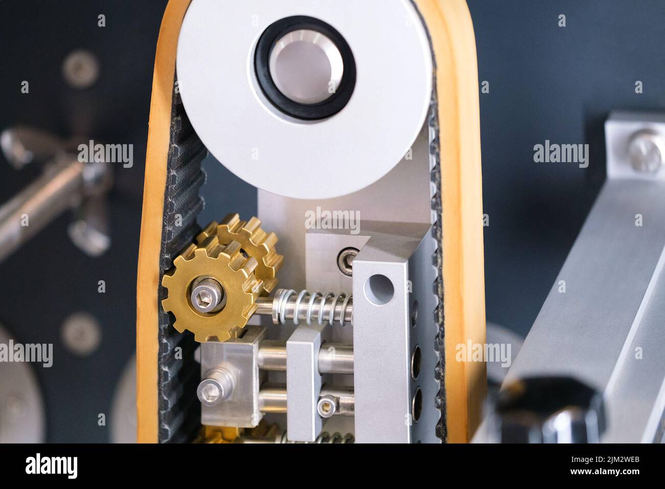 Belt mechanical transmission close up, industrial concept background ...