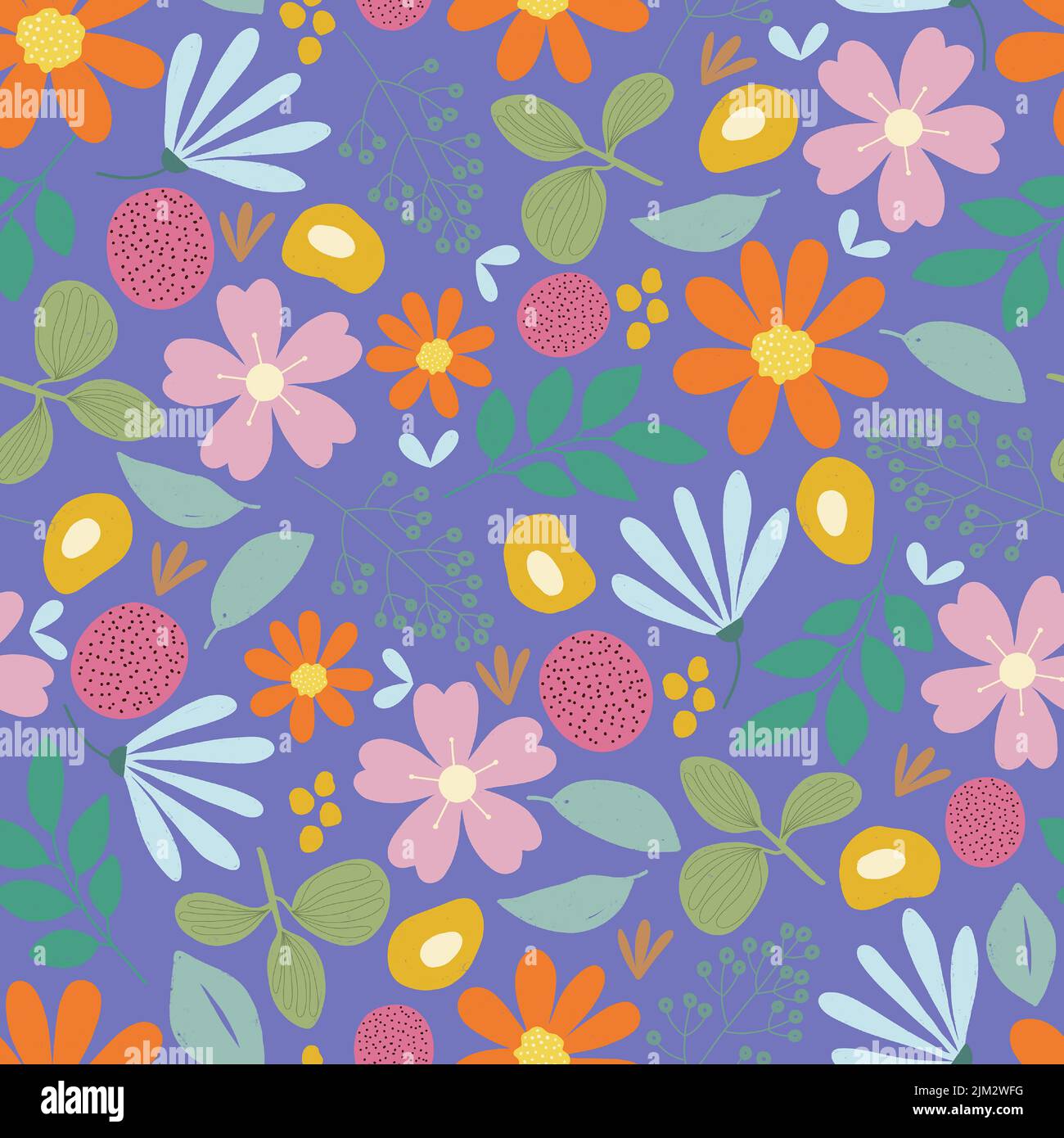 A pretty wallpaper with flower patterns on a purple background Stock ...