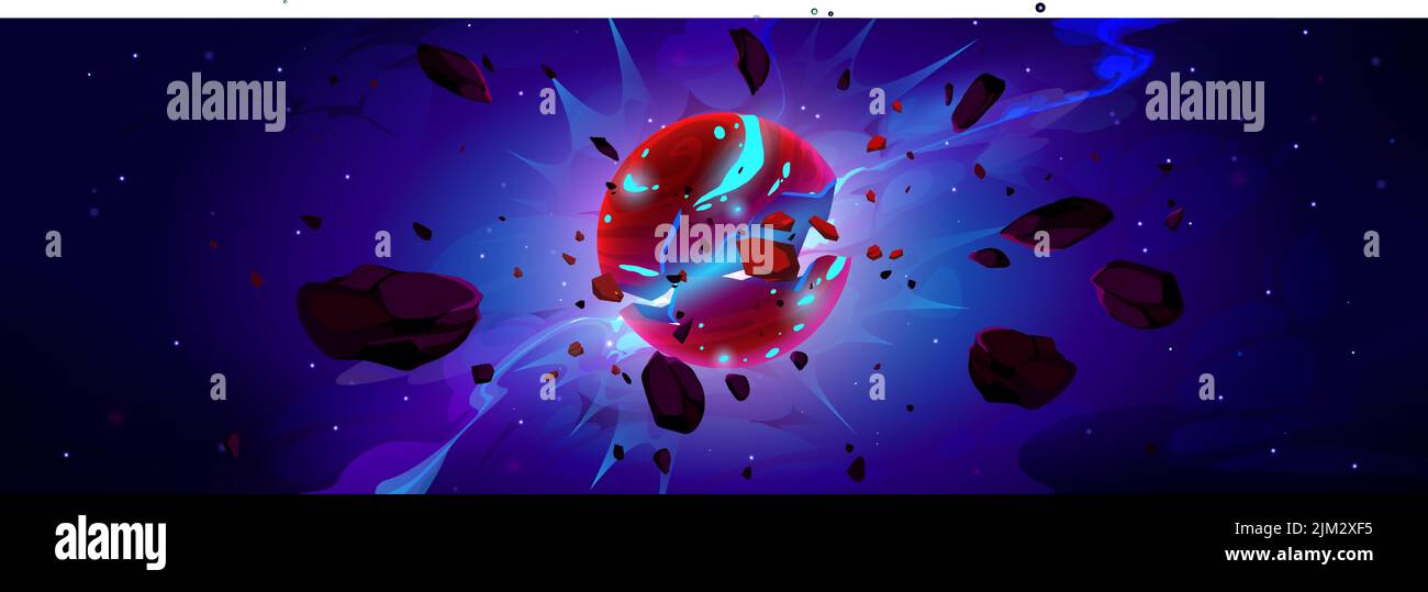 Alien planet exploding in space, futuristic landscape with glowing ...