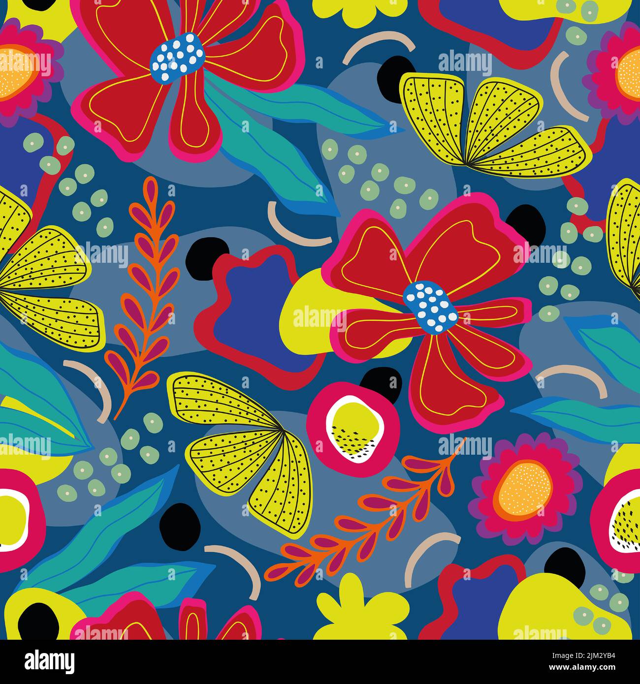 Colorful wallpaper with flower and plant patterns Stock Vector Image ...