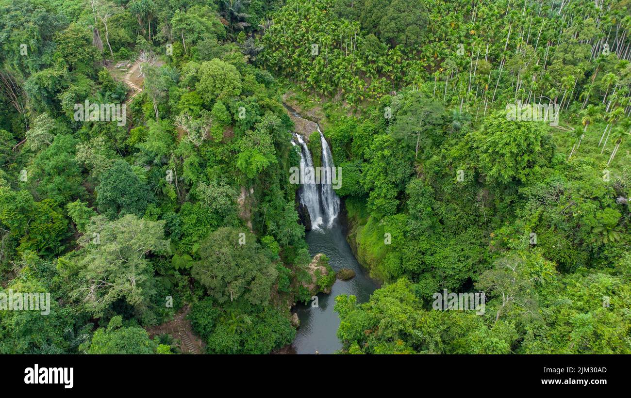 Aerial view of the Blang Kolam waterfall, Aceh, Indonesia Stock Photo ...