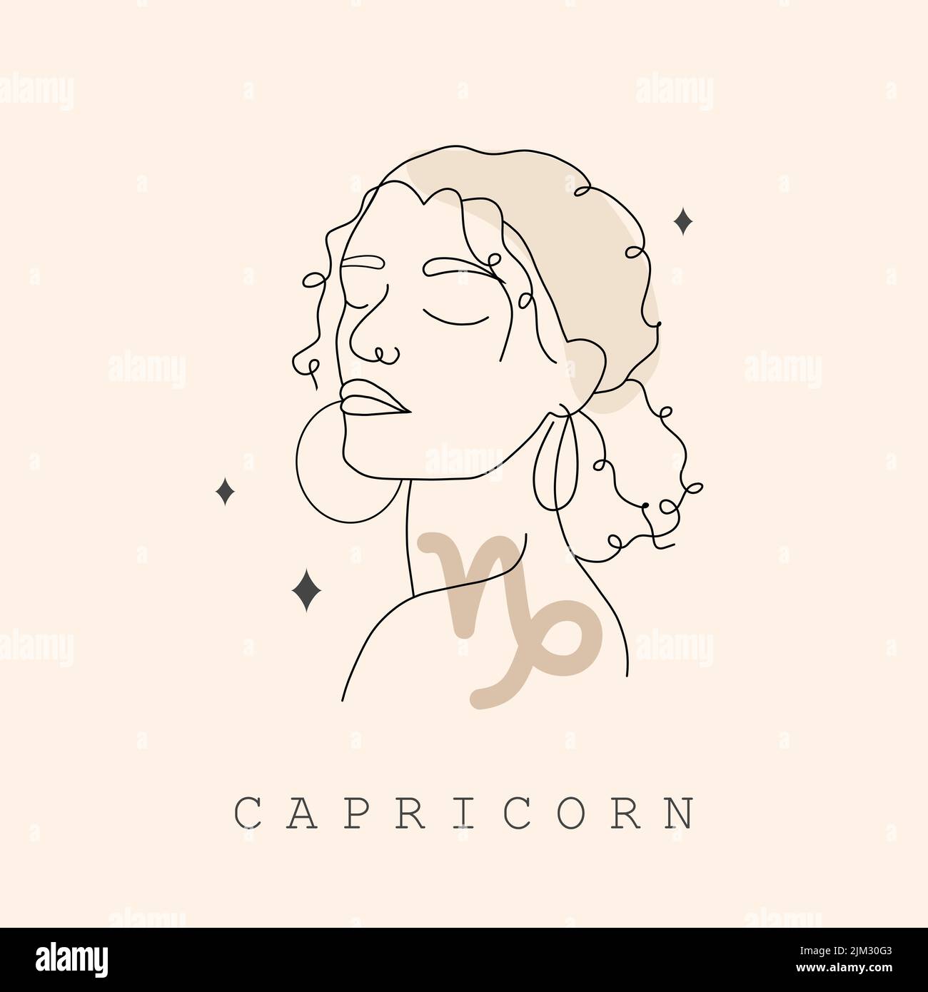 Capricorn zodiac sign. One line drawing. Astrological icon with ...