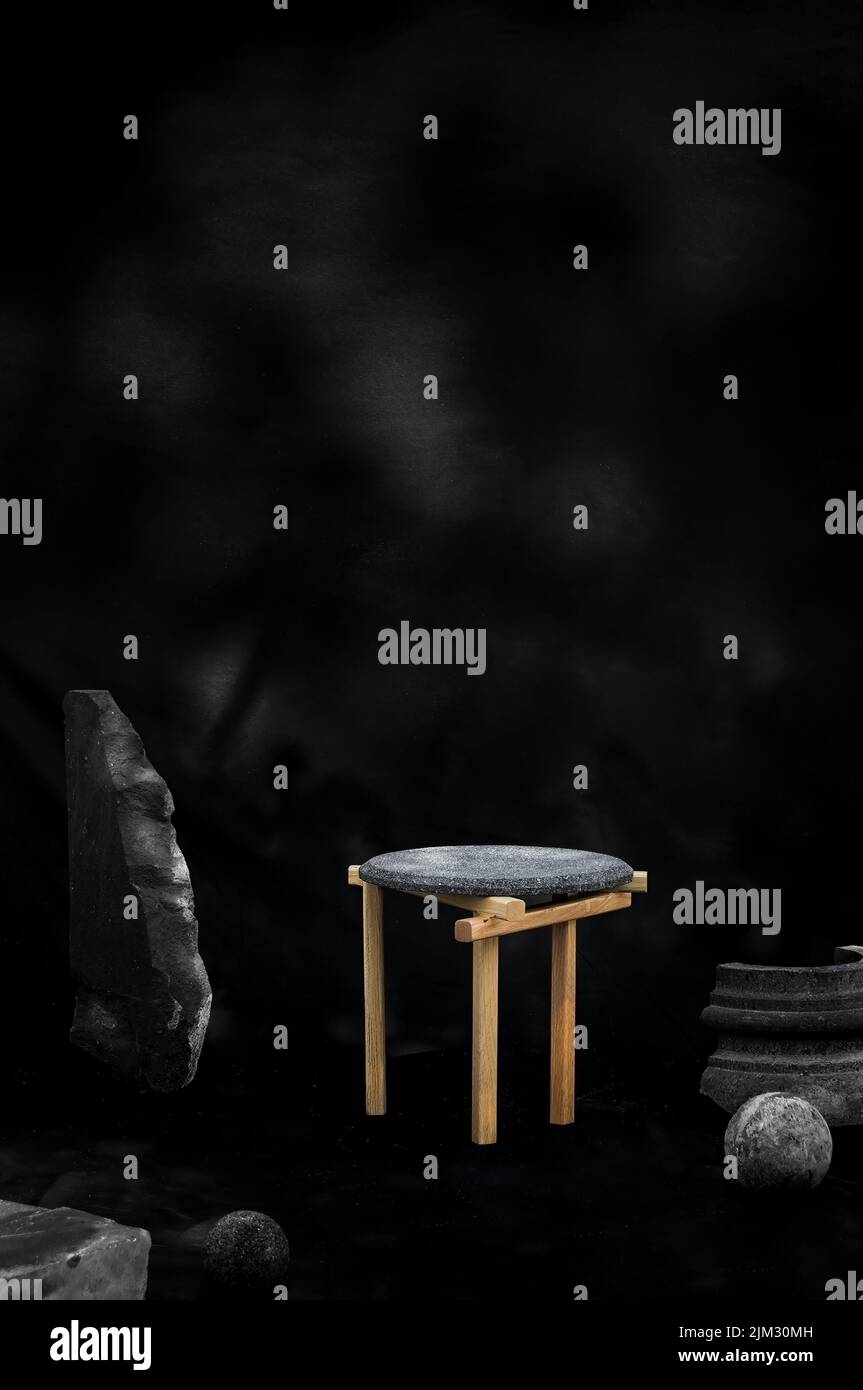 designer side or center coffee table, top in natural stone, volcanic ...