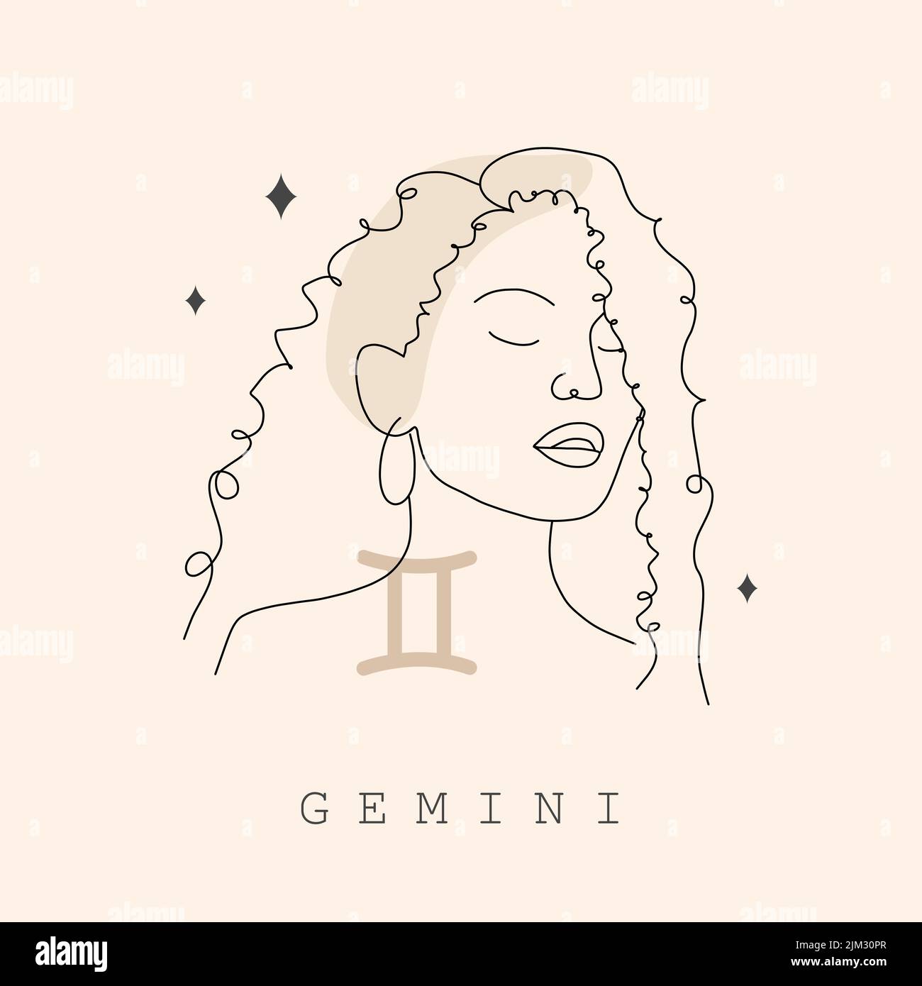 Gemini zodiac sign. One line drawing. Astrological icon with abstract ...