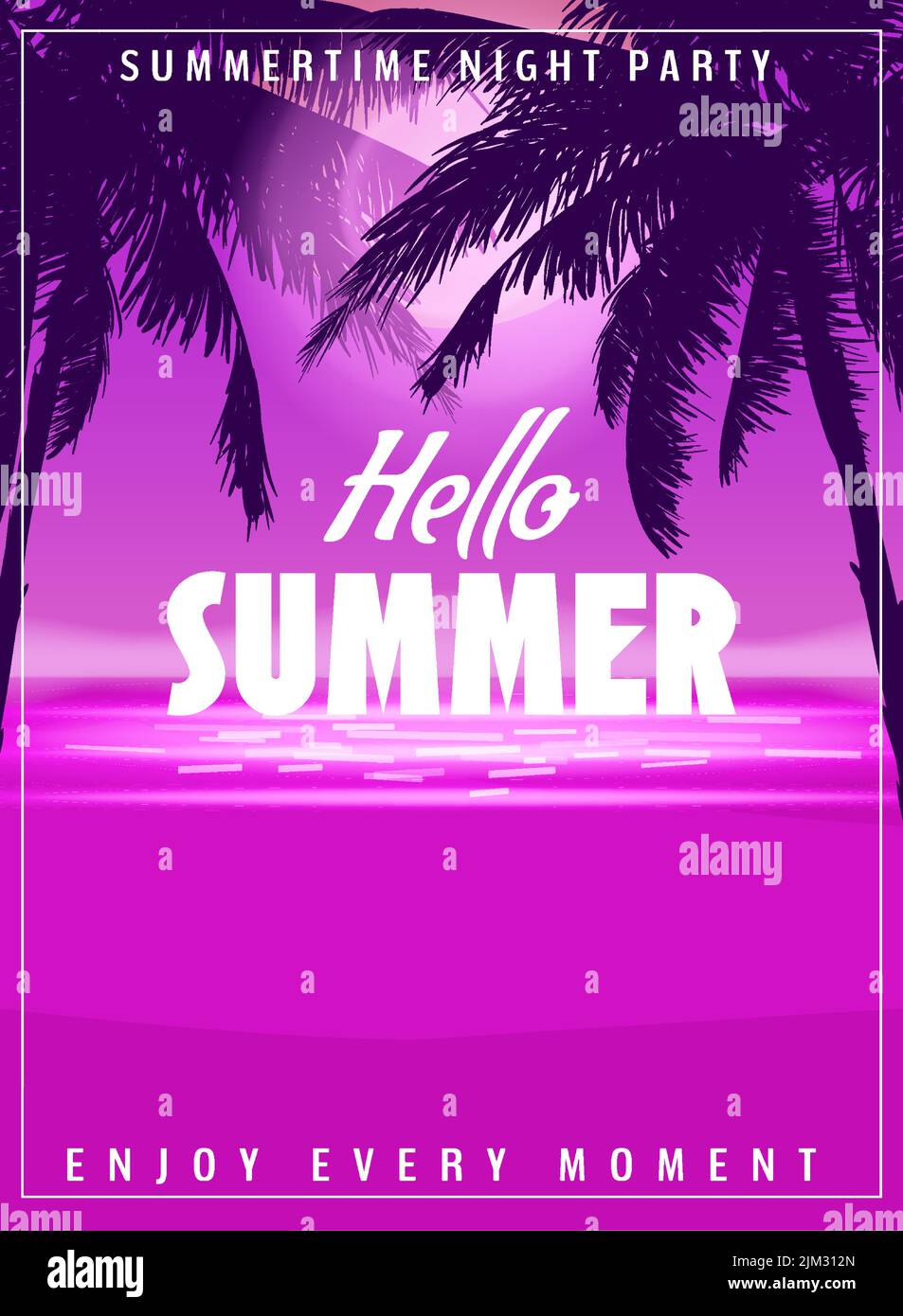 Hello Summer party background with palms, design template, flyer ...