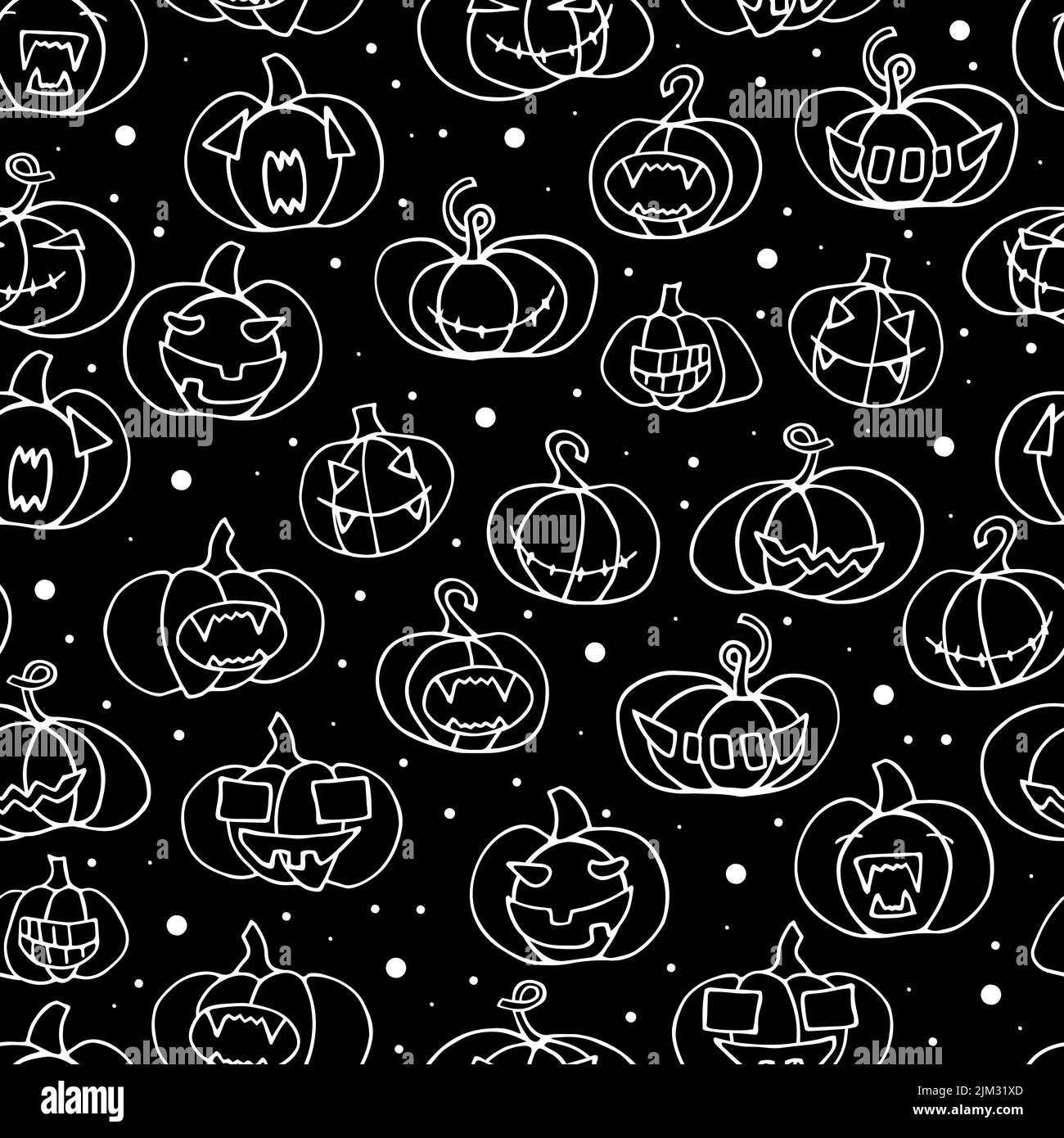 Seamless Halloween scary pumpkins pattern. Outline Funny, creepy ...