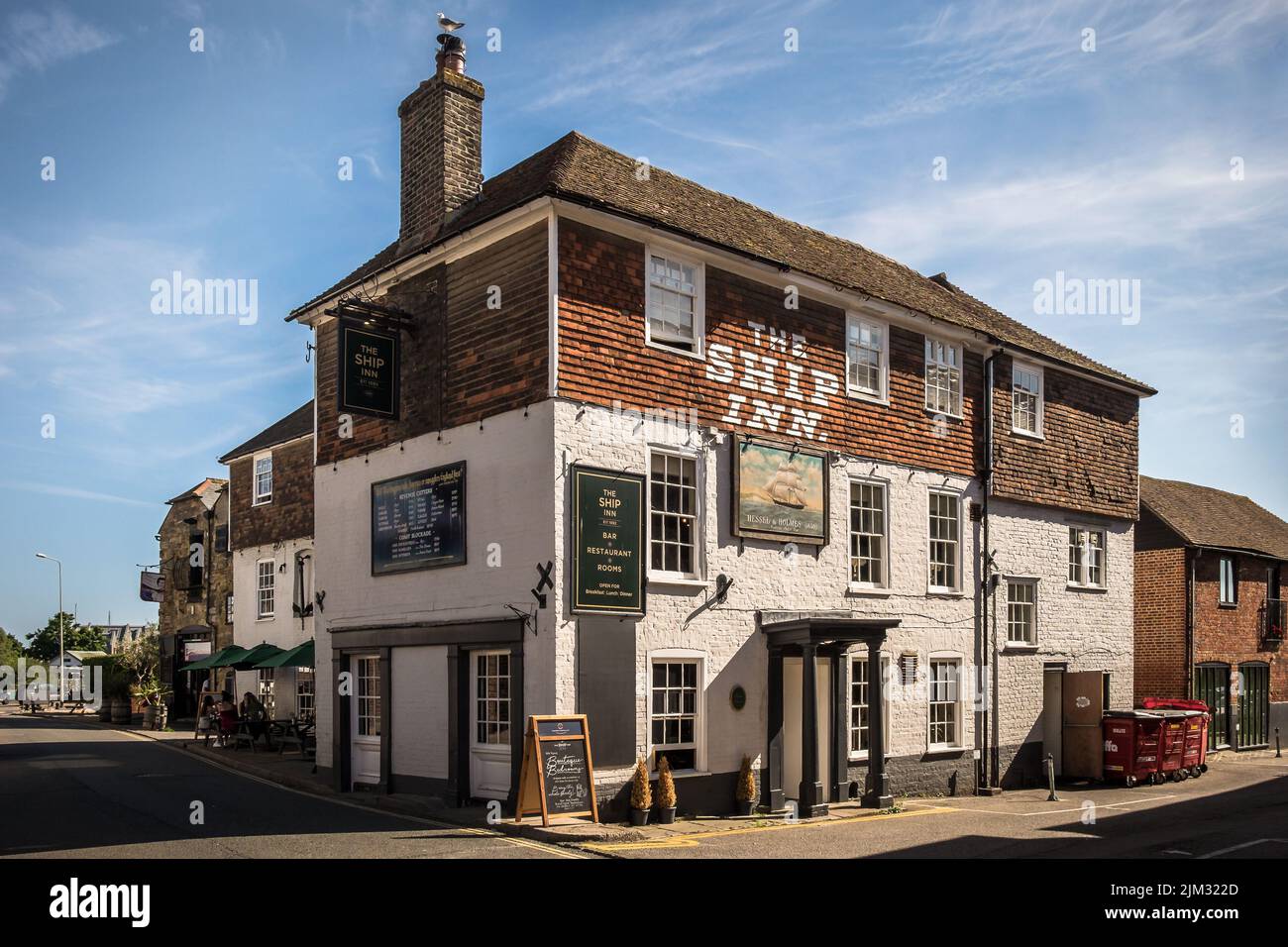 East Sussex, England, July 2022, view of The Ship Inn building, a hotel ...