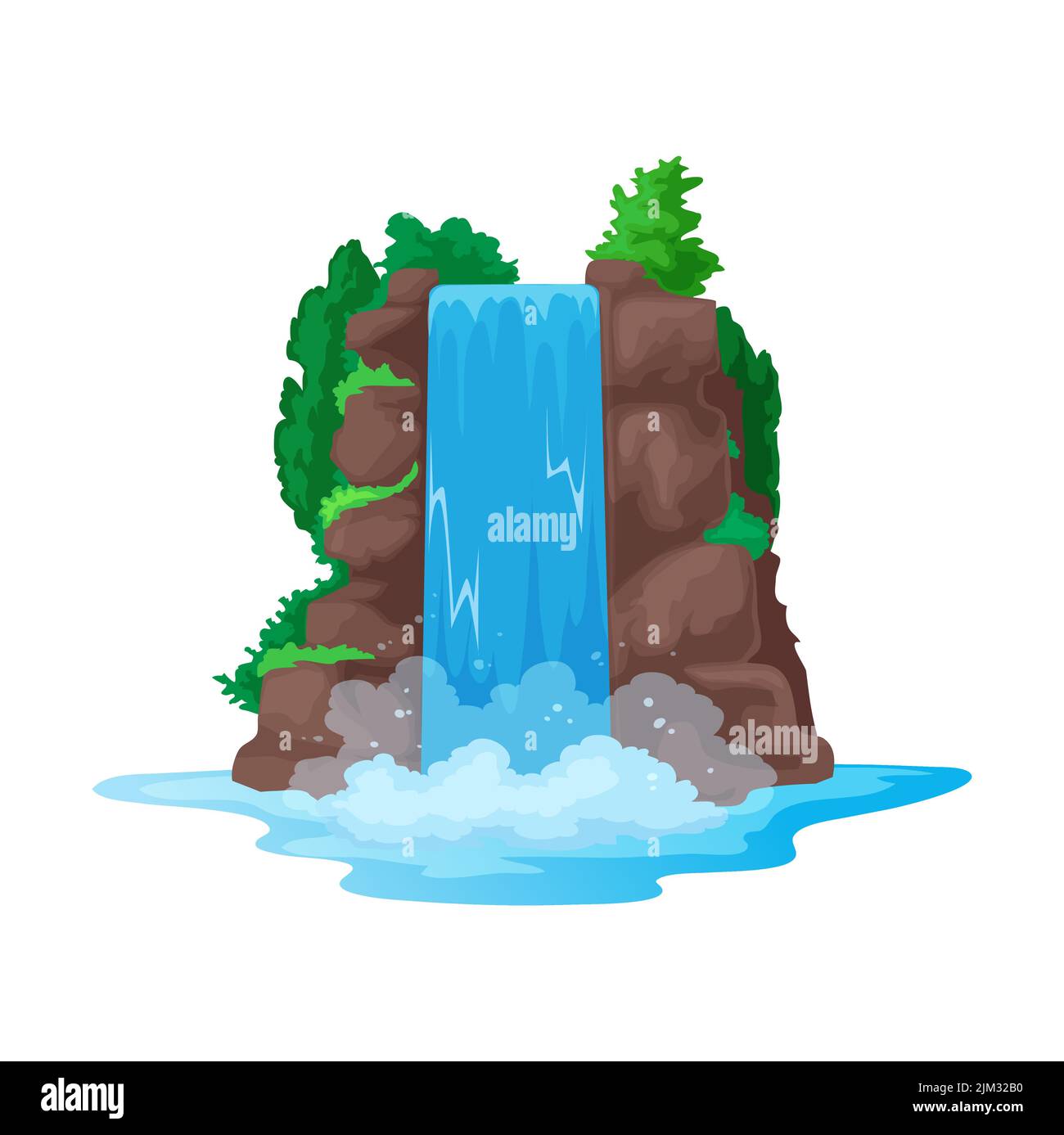 Scenery of cartoon waterfall, vector falling water from cliff. Vector ...