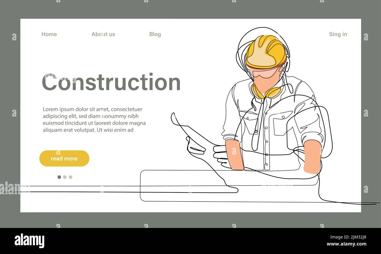 Vector landing page of architecture works with protective face masks ...